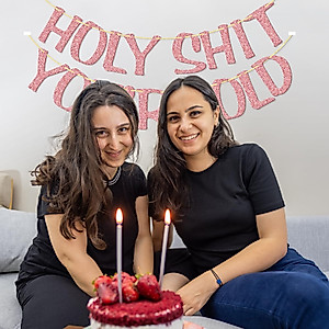 Holy Shit You're Old Banner Rose Gold Glitter for 30th 40th 50h 60th 70th 80th 90th Funny Birthday Banner Sign Bunting Party Decor Photo Booth Props (Rose Gold)