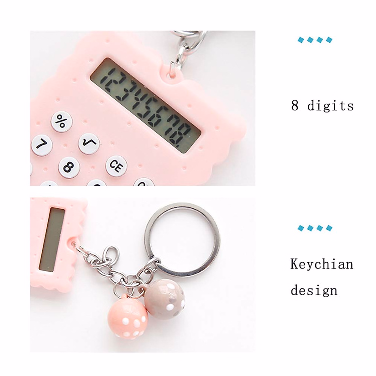 Mini Calculator 8 Digits Cute Cookies Calculator Portable Pockets Key Chain Standard Function Calculator School Office Supplies for Kids Adult, 2.2 x 1.5 Inch