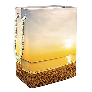 Inhomer Laundry Hamper Beach Sunset Sunrise Collapsible Laundry Baskets Firm Washing Bin Clothes Storage Organization for Bathroom Bedroom Dorm
