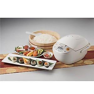 Zojirushi Micom Rice Cooker and Warmer (10-Cup/Beige) Bundle with Cookbook, Kitchen Tongs (Stainless Steel, Black) and 15-Inch Bamboo Spoon (4 Items)