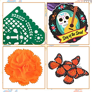 110 PCS Dia De Los Muertos Decorations Set: Day of the Dead Decor Papel Picado Marigold Butterfly Hanging Swirls for Ofrenda Altar