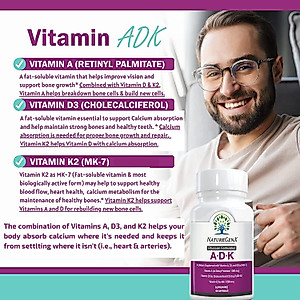 NatureGenX ADK Vitamin Supplement - Enhanced Bone Health with High Potency Vitamins A, D3, K2, Gluten-Free, 60 Capsules (Pack of 2)