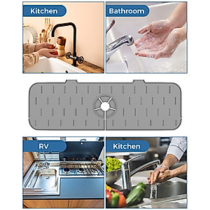 Kitchen Sink Splash Guard - 18 inch Silicone Faucet Handle Drip Catcher Tray, Dish Soap Sponge Holder Mat Behind Faucet, Kitchen Gadgets Sink Accessories Drying Mat Sink Caddy Organizer for Kitchen