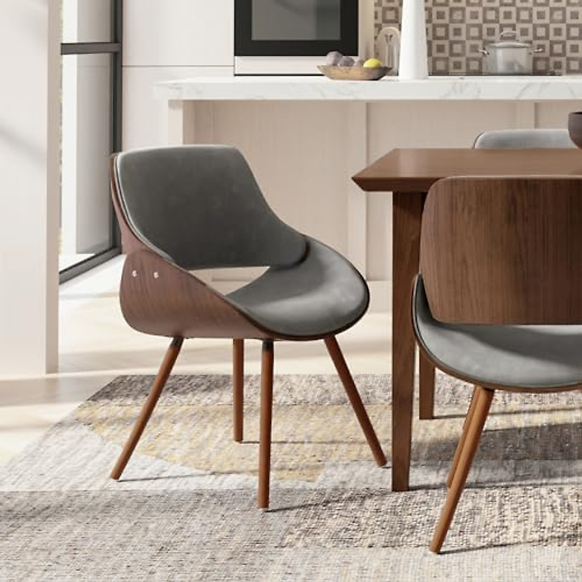 SIMPLIHOME Malden Dining Chair in Distressed Grey Vegan Faux Leather, 22.8"W x 20.9"D x 30.9"H, Mid-Century Modern Wood Back Chair for Dining Room