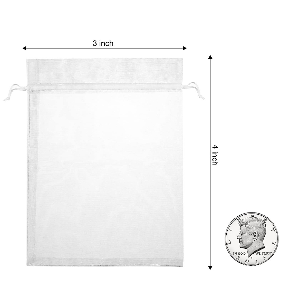 100PCS White Organza Jewelry Bags Drawstring 3 x 4 inch, Little Mesh Gift Pouches Mini Candy Organza Bags for Small Presents Jewelry Earrings Candy Treat Wedding Party Favors Mesh Pouch