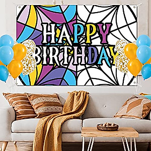 Wednesday Addams Birthday Decorations Wednesday Addams Stained Happy Birthday Backdrop Banner for Wednesday Addams Birthday Party Supplies 5x3FT