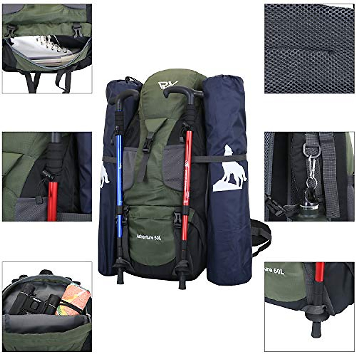 RuRu monkey 50L Hiking Backpack, Lightweight Camping Backpack for Travel Outdoor, Hiking Bag for Men & Women