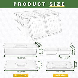 Mifoci 6 Pcs Commercial Plastic Food Pans with Lids Clear Food Pans Included 2 Pcs Full Size 6 Inch Deep Hotel Pan 4 Pcs 1/2 Size 4 Inch Freezer Food Storage for Storage Kitchen Restaurant