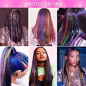 Tototoo Hair Tinsel 3000 Strands With Tools 44 Inch 12 Colors Fairy Hair Tinsel Kit for Girls Glitter Hair Tinsel Strands Kit Heat Resistant Sparkling Shiny Hair Extensions (12 Colors/3000 Stands)