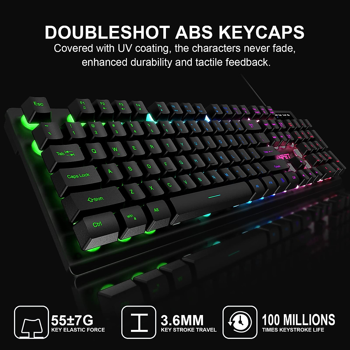 NPET S22 Wired Gaming Keyboard Mouse Combo, LED Backlit Quiet Ergonomic Mechanical Feeling Keyboard, Backlit Gaming Mouse 6400 DPI, for Desktop, Computer, PC, Black…