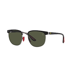 Ray-Ban RB3698M Scuderia Ferrari Collection Square Sunglasses, Matte Black On Matte Gunmetal/Green, 53 mm