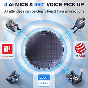 EMEET Bluetooth Speakerphone, M3 Zoom Certified Conference Speaker and Microphone w/4 AI Mics 360° Voice Pickup 18H Talk Time Noise Reduce, USB Speakerphone w/Daisy Chain for 20 People for Zoom Teams