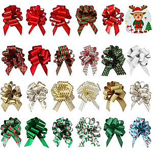 UNOMOR Christmas Pull Bows, 24PCS Different Patterns Present Wrapping Bows for Christmas Holiday Decoration