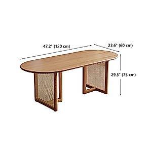 Solid Wood Oval Dining Table Farmhouse Wooden Mid-Century Modern Kitchen Dining Room Table with Rattan Double Pedestal | Elegant Furniture for Stylish Home Décor