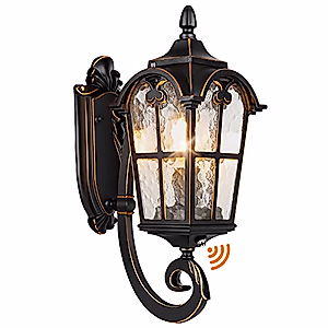 PARTPHONER Dusk to Dawn Outdoor Light Fixtures Black Roman, Waterproof Outside Porch Light Wall Sconce Lighting, Exterior Wall Lantern with Water Glass for Garage, Porch, Doorway