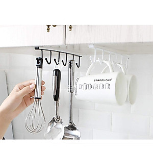 Alliebe 3 Pack Mug Cups Wine Glasses Storage Hooks Kitchen Utensil Ties Belts and Scarf Hanging Hook Rack Holder Under Cabinet Closet Without Drilling (White)