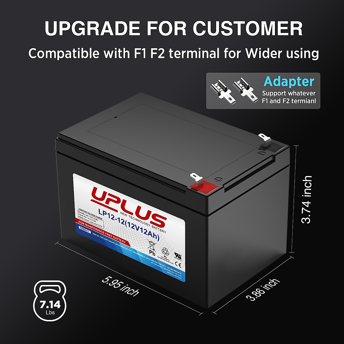 UPLUS 12 Volt 12AH Rechargeable SLA AGM Battery, LP12-12 Deep Cycle Batteries for EXP12120,EP12-12,NP12-12,WP12-12,LC-RA1212P,PX12120,PS-12120,RT12120,CP12120,ML12-12