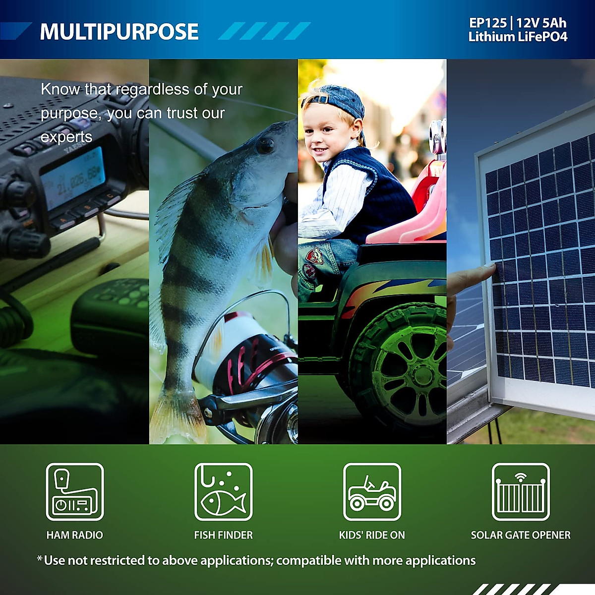ExpertPower 12V 5Ah Lithium LiFePO4 Deep Cycle Rechargeable Battery | 2500-7000 Life Cycles & 10-Year Lifetime | Built-in BMS