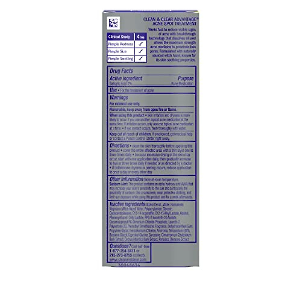 Clean & Clear Advantage Acne Spot Treatment Gel Cream, 2% Salicylic Acid Acne Medication, Witch Hazel, Oil-Free Gel Pimple Cream for Adults & Teens, Salicylic Acid, 3 x.75 Fl. Oz