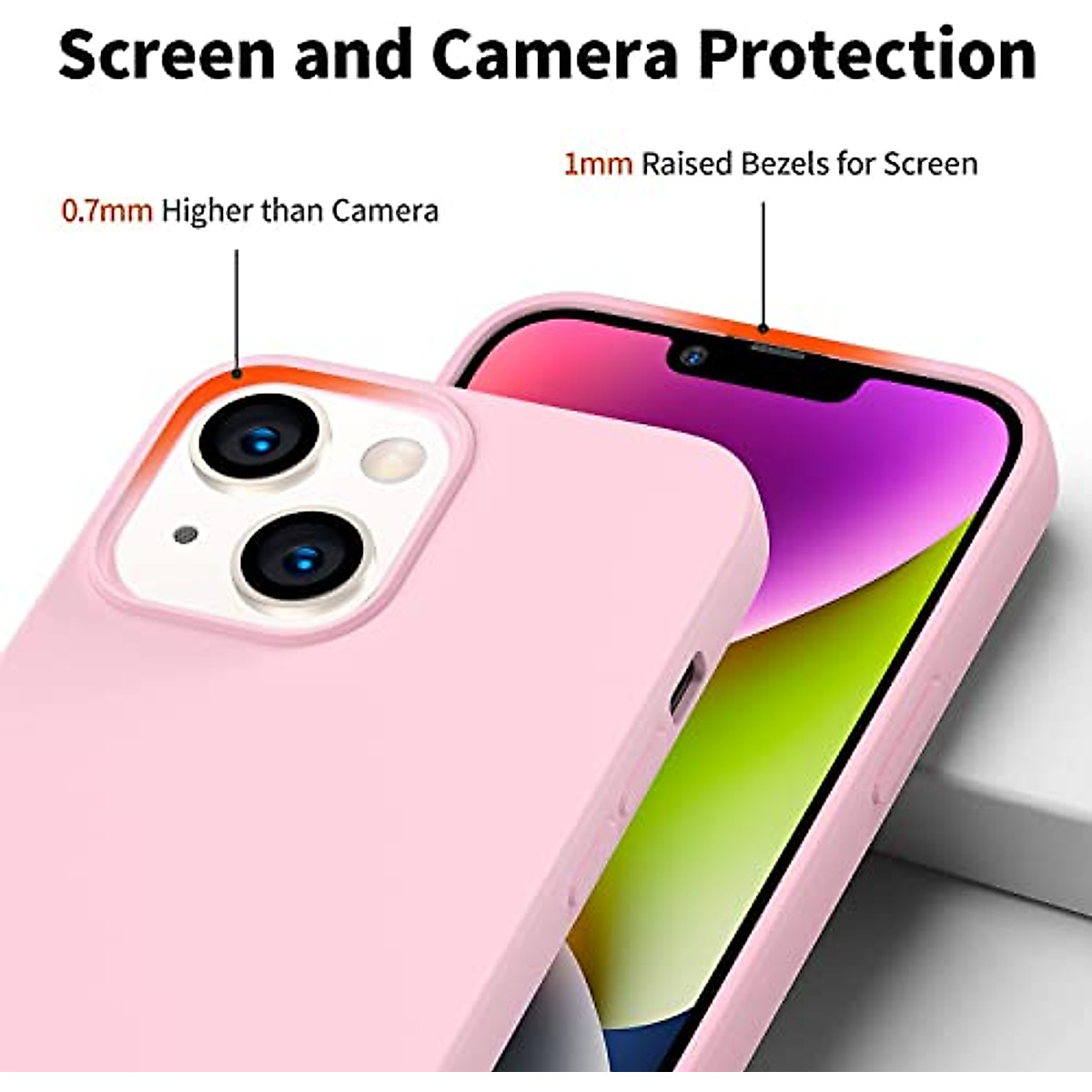 Amytor Designed for iPhone 14 Plus Case, Silicone Ultra Slim Shockproof Phone Case with Soft Anti-Scratch Microfiber Lining, [Enhanced Camera Protection] 6.7 inch (Pink)