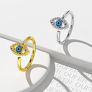 OUFER 20G Nose Ring Hoop，316L Stainless Steel Blue Evil Eye Cartilage Earrings，Nose Piercing Jewelry for Women and Men Silver Color