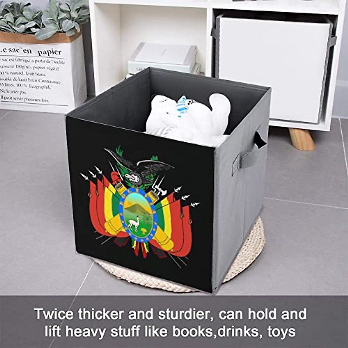 Coat of Arms of Bolivia Canvas Collapsible Storage Bins Cube Organizer Baskets with Handles for Home Office Car