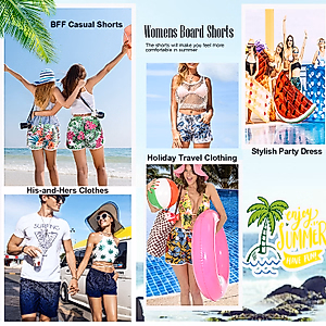 Naanle Women's Beach Shorts with Pockets Tropical Leaves Swim Trunks Board Shorts Swim Shorts Quick Dry Swimwear