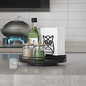 9" Oak Wood Lazy Susan Turntable Organizer, Lazy Susan for Cabinet Dining Table Pantry Wood Rotating Tray for Kitchen Countertop Coffee Table Decor Spinning Spice Can Organization and Storage Black