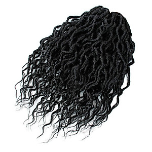 Faux Hair Goddess Locs Crochet Hair 6Packs 24Inch Pre-looped with Soft Curly Ends Dreadlocks Wavy Faux Crochet Locs Synthetic Braids Extensions 72strands(24'', 1B)