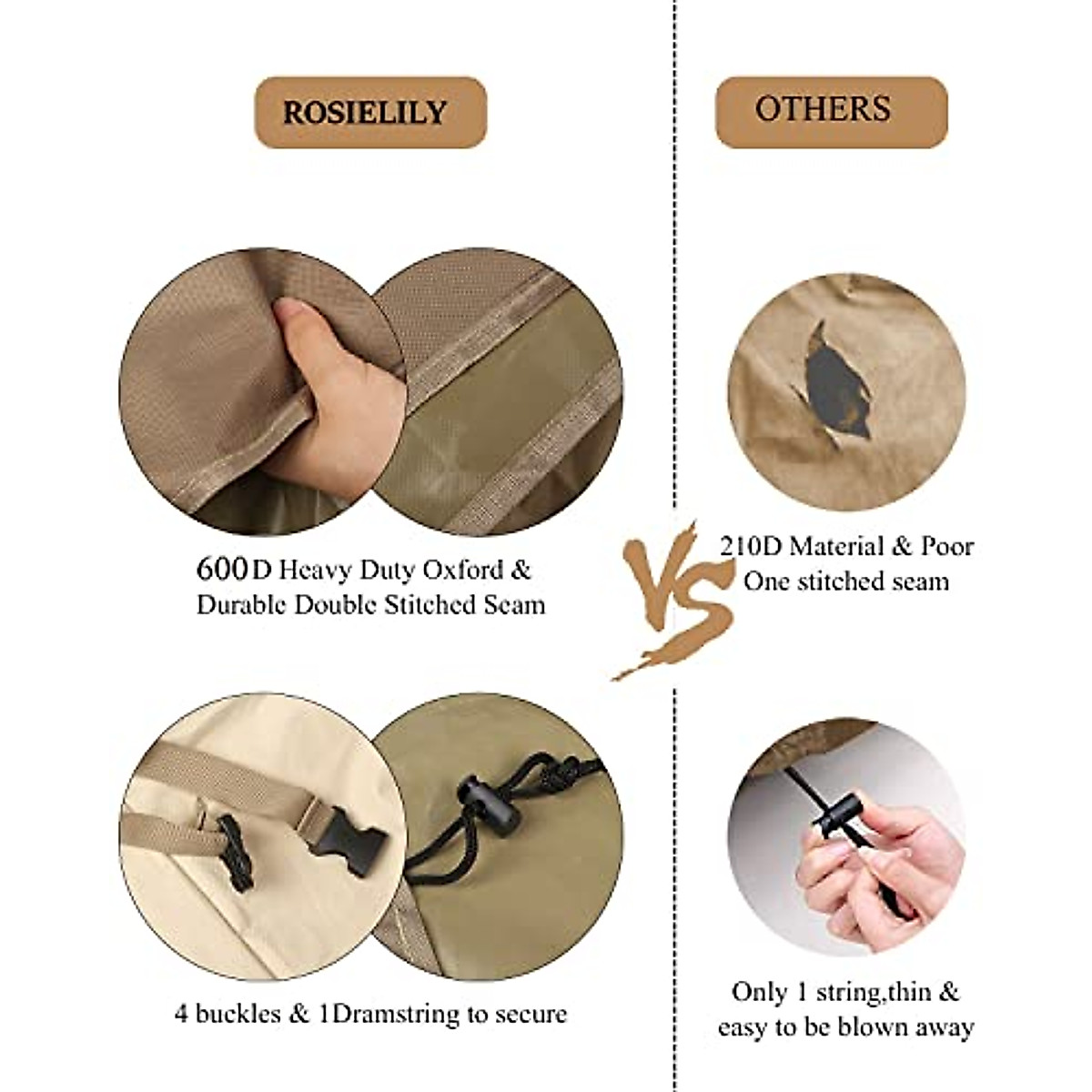 High Back Patio Chair Covers Waterproof Heavy Duty Stackable Outdoor Bar Stool Cover Beige Patio Furniture Covers Outside Lounge Deep Seat Covers, Lawn Chair Covers, High Back, Beige and Brown, 1 Pack