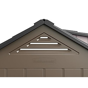 Rubbermaid Large Resin Outdoor Storage Shed With Floor (7 x 7 Ft.), Weather Resistant, Brown, Organization for Home/Lawn Mower/Backyard Equipment/Bike Storage/Pool Supplies