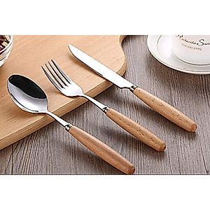 MBB 12 Pieces Stainless Steel Cutlery Set Short Wood Handle Flatware Set Knife Fork Spoon Service for 4