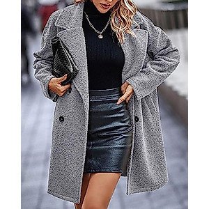 BTFBM Women's 2023 Fuzzy Fleece Winter Coat Lapel Long Sleeve Button Down Warm Faux Fur Outwear Sherpa Jacket Cardigan(Solid Light Grey, Small)