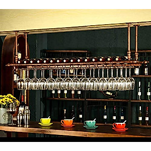 Stylish Simplicity Wine Stemware Racks Ceiling Mounted Hanging Wine Bottle Holder Metal Goblet Wine Glass Rack Various, PIBM, Bronze, 120 * 30cm