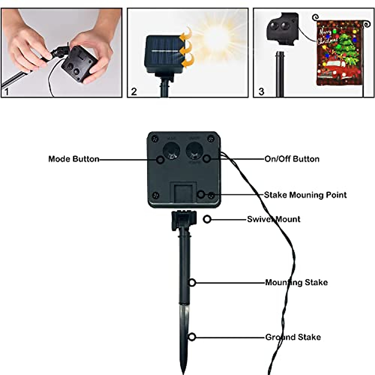 Led Christmas Garden Flag, NDLT Vertical Red Truck Lighted Flag with Solar Panel, Merry Christmas Double-Sided Oxford Cloth Seasonal Outdoor Flag for Winter Yard Garden Lawn Decoration(12x18 inches)