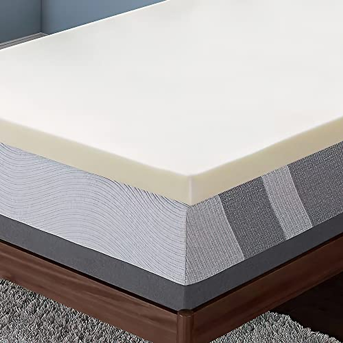 Spring Coil 2-Inch High Density Foam Topper,Adds Comfort to Mattress, Queen Size, Off White