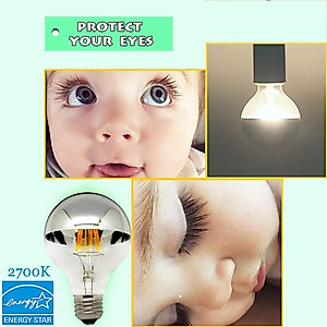 LUXON Half Chrome Light Dimmable,LED Filament Vintage Bulb with Mirror 6W (60W Equivalent) G80/G25 E26 Medium Base Warm White 2700K, 2 Pack