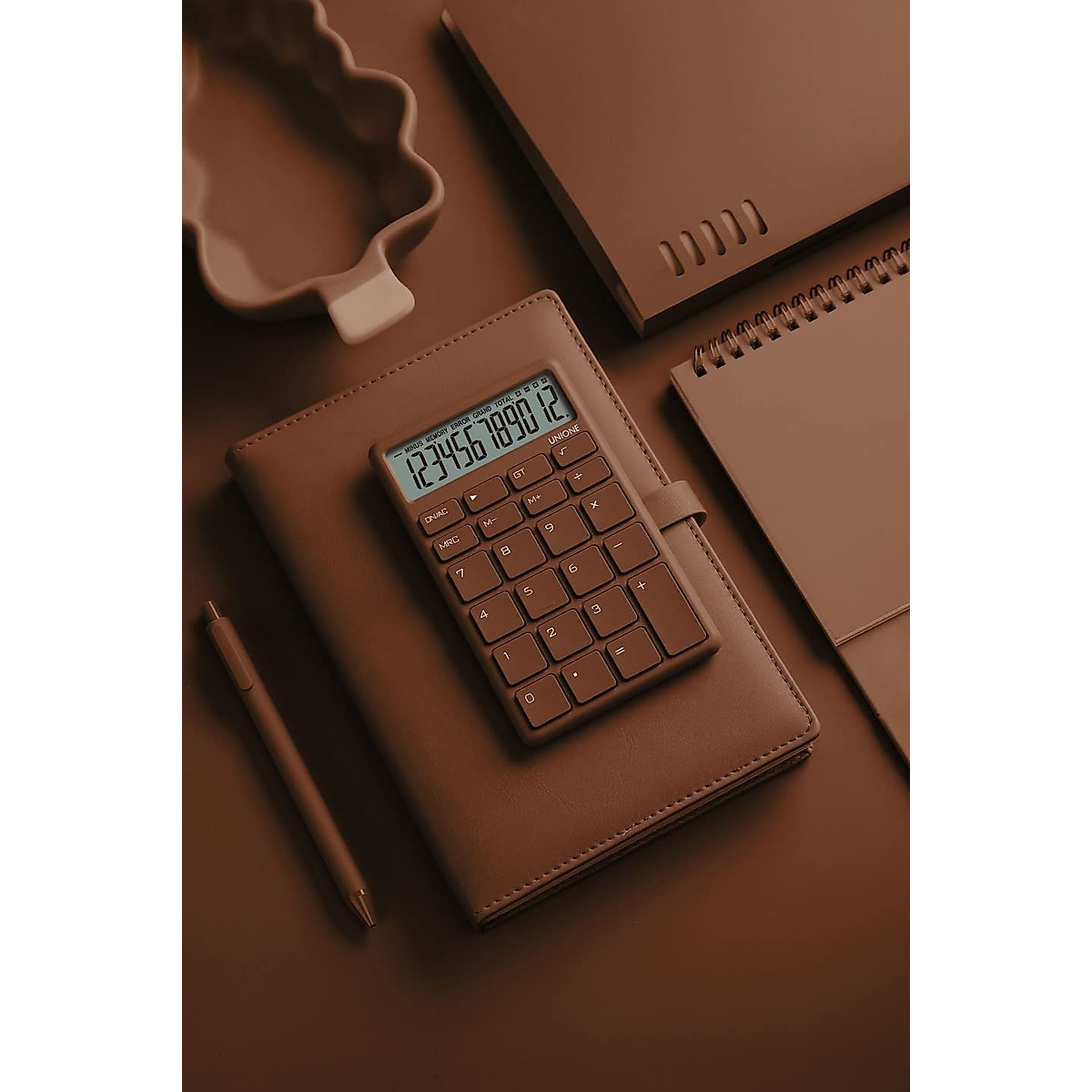 UNIONE Pocket & Desktop Beige Calculator with a Bright LCD, Dual Power Handheld Desktop. Color. Business, Office, High School