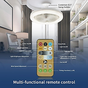 𝟮𝟬𝟮𝟯 𝗡𝗲𝘄 Ceiling Fans with Lights | Ceiling Fans with Lights and Remote Control E26 | Light Fixture Ceiling Fan Dimmable LED Reversible Blades Timing for Bedroom, Kitchen, Living Room