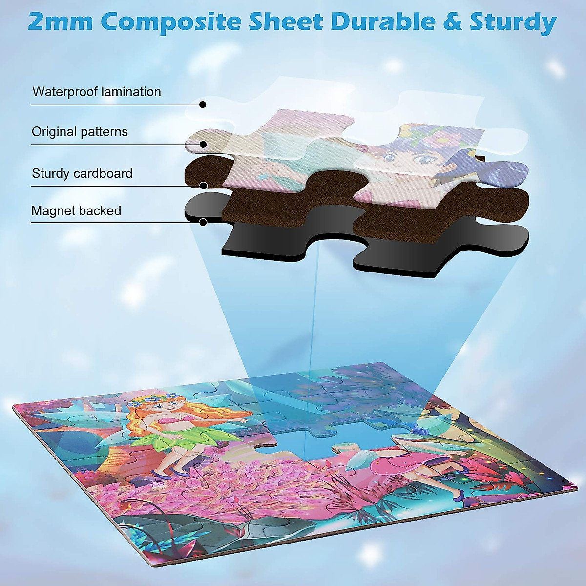 2 Set BST SHIER Magnetic Puzzles for Kids Ages 3 4 5 6, TWO-20 Piece Mermaid Animal Wooden Jigsaw Puzzles Book for Toddlers, Preschool Educational Toys for 3 4 5 6 Year olds Boys and Girls