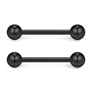 Ruifan Black Plated 316L Stainless Steel Nipple Shield Barbell Ring Bar Body Piercing 16G 14mm 2PCS