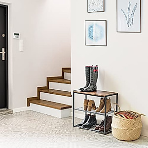 IRIS USA 3-Tier Shoe Bench for Entryway, 6 Pairs Extendable Shoe Organizer for Closet, Stackable Shoe Storage Organizer, Wood and Metal Shoe Rack Bench