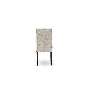 East West Furniture DMEL3-ABK-35 3 Piece Dinette Set for Small Spaces Contains a Round Dining Table with Dropleaf and 2 Doeskin Linen Fabric Parsons Dining Chairs, 42x42 Inch, Wirebrushed Black