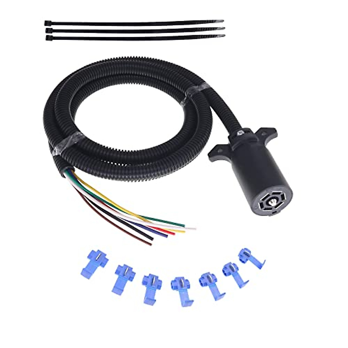 NEWSUN® 8.2ft RV-Ready 7-Way Plug Cord Wiring Harness, Brake & Light Control, Blade 7-Pin Trailer with Wire Cable, Ultimate Trailer Light Connector for All RVs