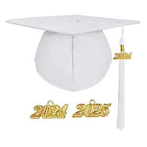 GradPlaza Matte Graduation Cap with Tassel White Graduation hat for High School College Adult 2024 and 2025