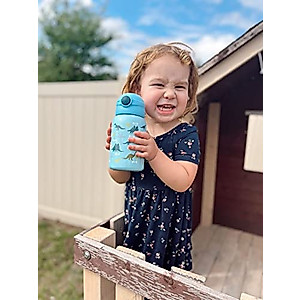 MIRA 15 oz Kids Stainless Steel Water Bottle - Thermos Insulated Flask Keeps Cold - One Touch Straw Lid Cap, Blue - Planets