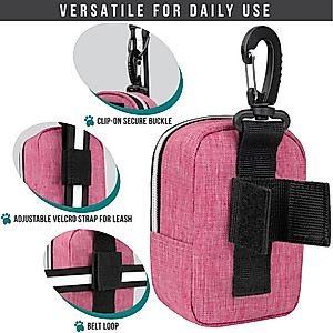 PetAmi Dog Poop Bag Holder For Leash, Dog Pet Waste Bag Dispenser For Poop With Clip For Doggie Puppy Walking Accessories Travel Camping, Dog Treat Pouch Supplies Must Have With Doggy Bag Roll, Pink