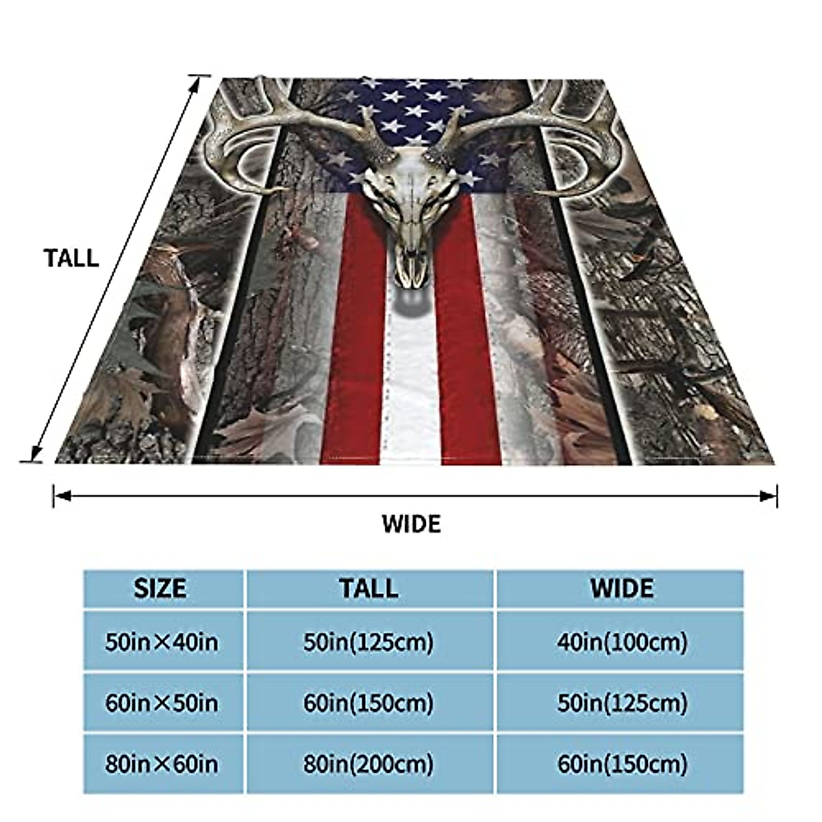 Deer Camo American Flag Throw Blanket Warm Ultra-Soft Micro Fleece Blanket for Bed Couch Living Room Decoration