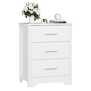 HITHOS 3 Drawer Dresser for Bedroom, 23.62" Wide Modern White Dresser, Tall Nightstand with 3 Deep Drawers, Wood Chest of Drawers, Side End Table for Living Room, Hallway, Home Office