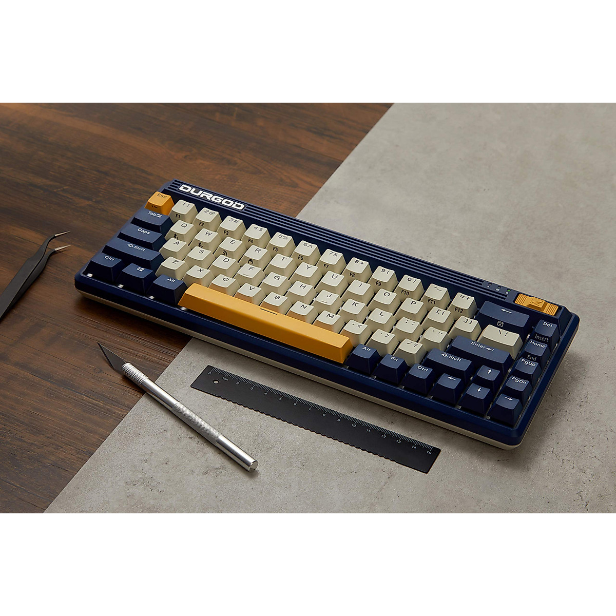 DURGOD Fusion Mechanical Retro Keyboard | 65% Layout | Wireless 2.4 GHz, Bluetooth 5.0, USB C | Doubleshot PBT | Up to 40 Days Battery Life | Windows, Android, iOS (Cherry MX Brown, Navigator)